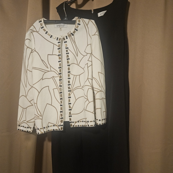 Kasper | Dresses | Kasper Black Midi Dress With Cream And Tan Jacket ...